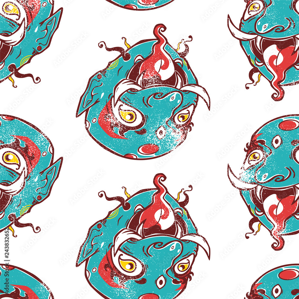 Seamless texture with Chinese style demon. Tribal repeating pattern ...