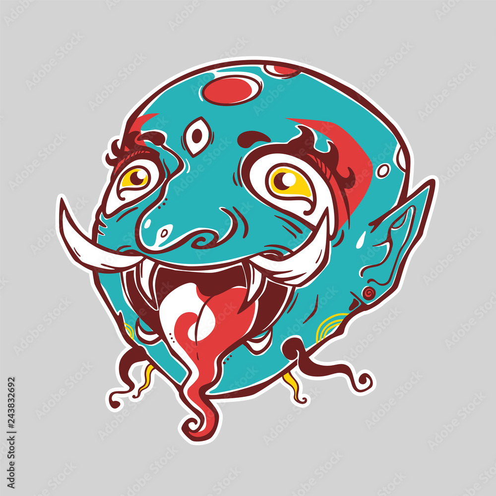 Chinese style demon. Fantasy character. The face of god with fire and ...