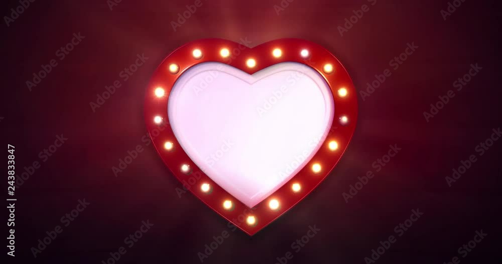 red heart shape border with blinking light bulbs on dark background ...