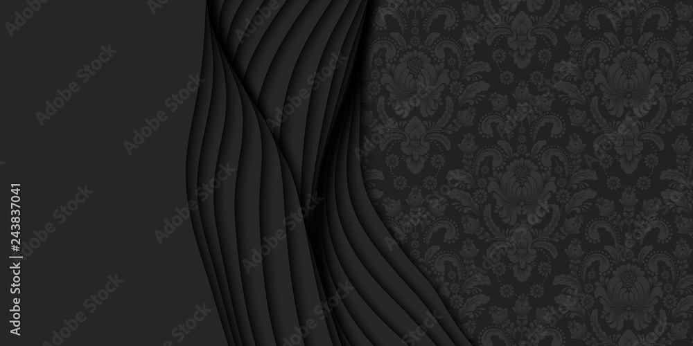 Vector 3D abstract dark background with paper cut and damask pattern ...