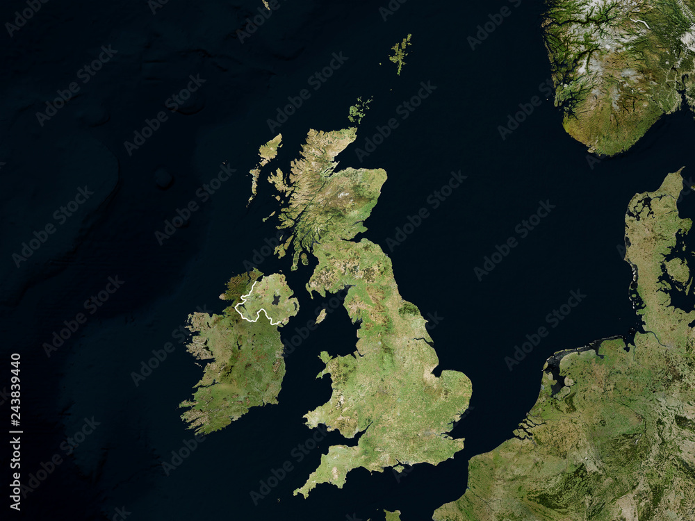 Satellite image of Great Britain with borders (Isolated imagery of ...