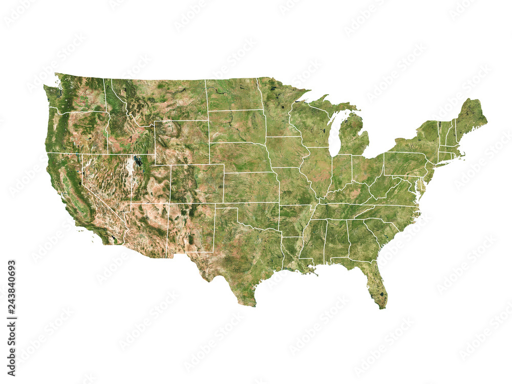 Satellite image of USA with white borders and state lines (Isolated ...