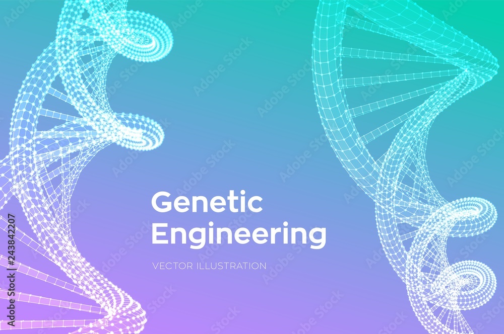DNA sequence. Wireframe DNA molecules structure mesh. DNA code editable ...