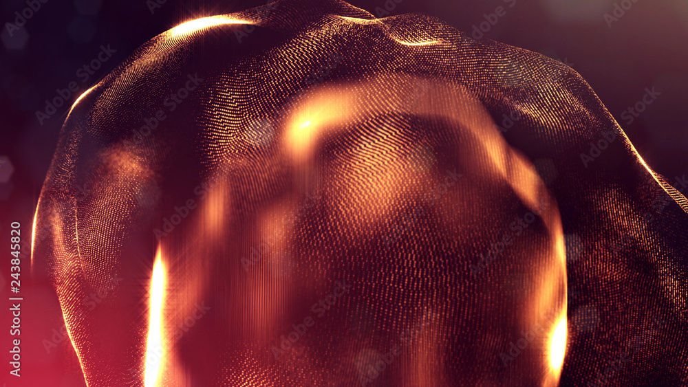 Particles form line and surface grid. 3d rendering. Science fiction ...