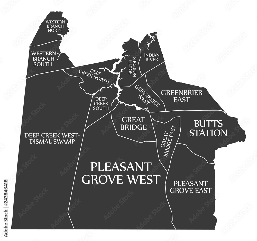 Chesapeake Virginia City Map USA labelled black illustration Stock ...