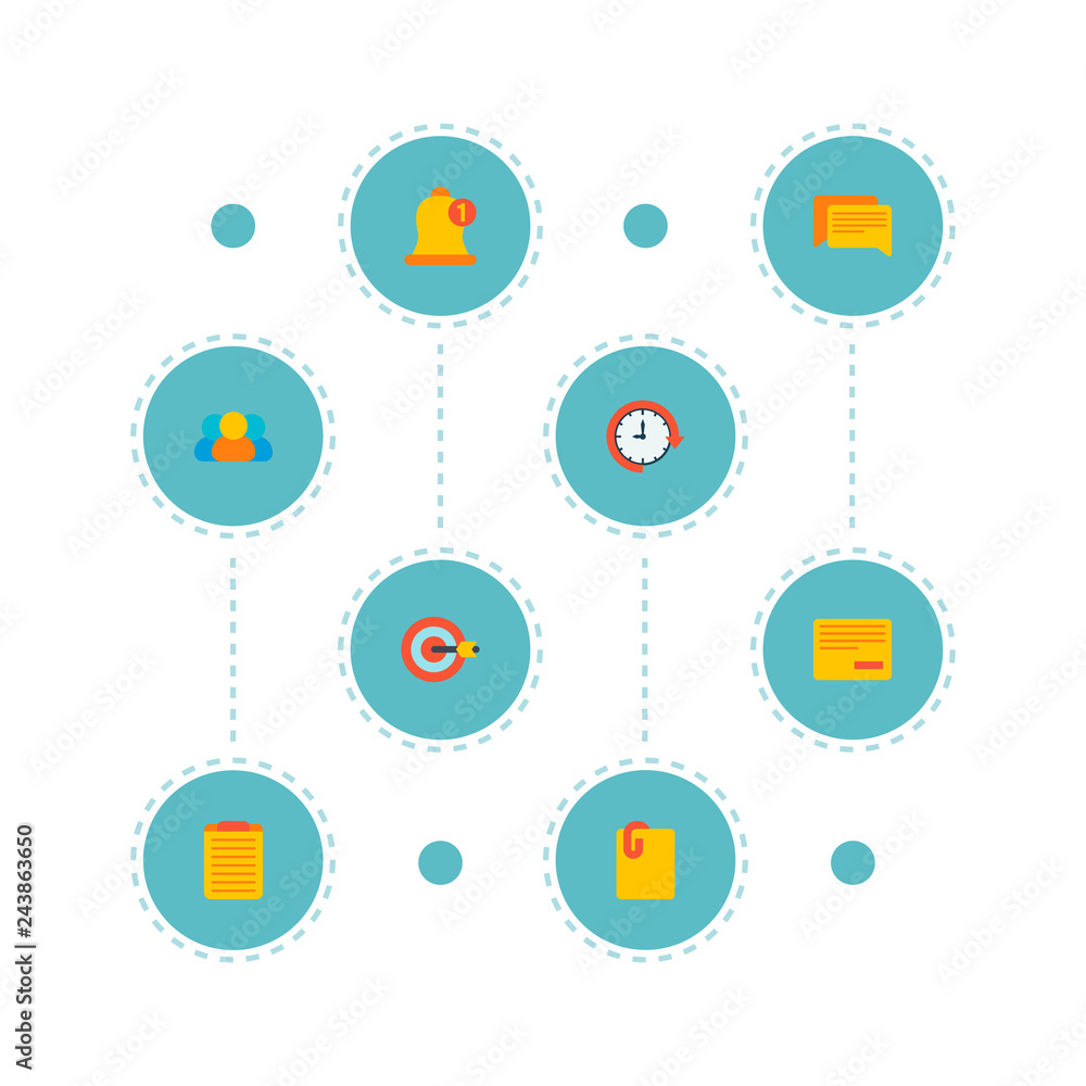 Set of management icons flat style symbols with task board, goal ...