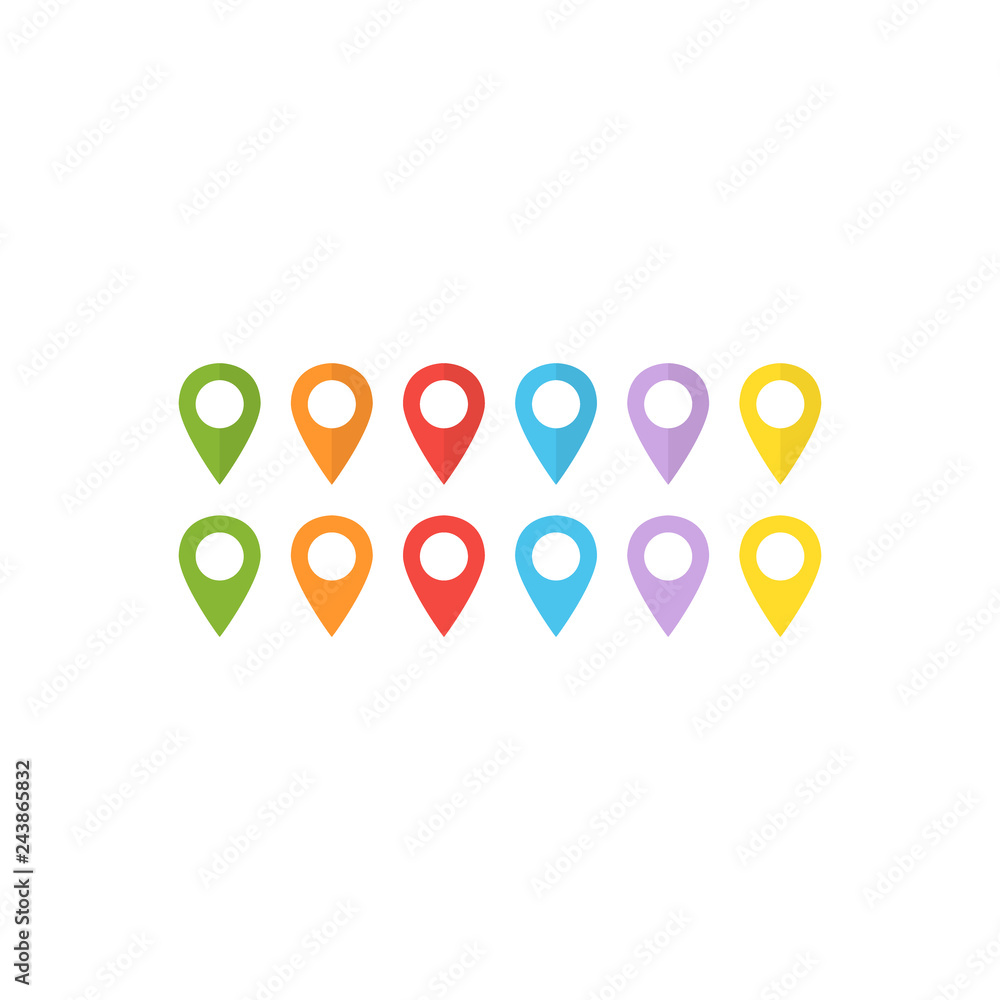 Colorful location pin vector icon set. Location pin pointer icons in ...