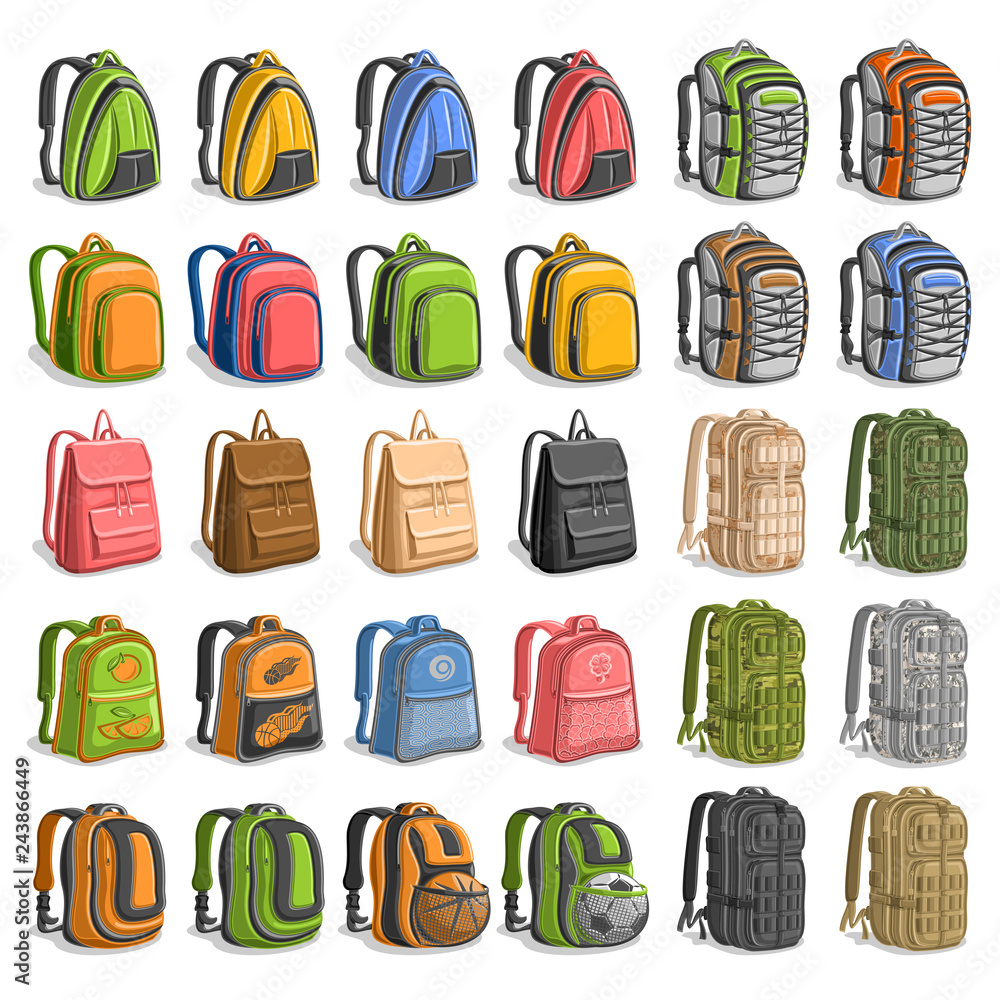 Vector set of various Backpacks, 30 cut out variety bags with straps ...