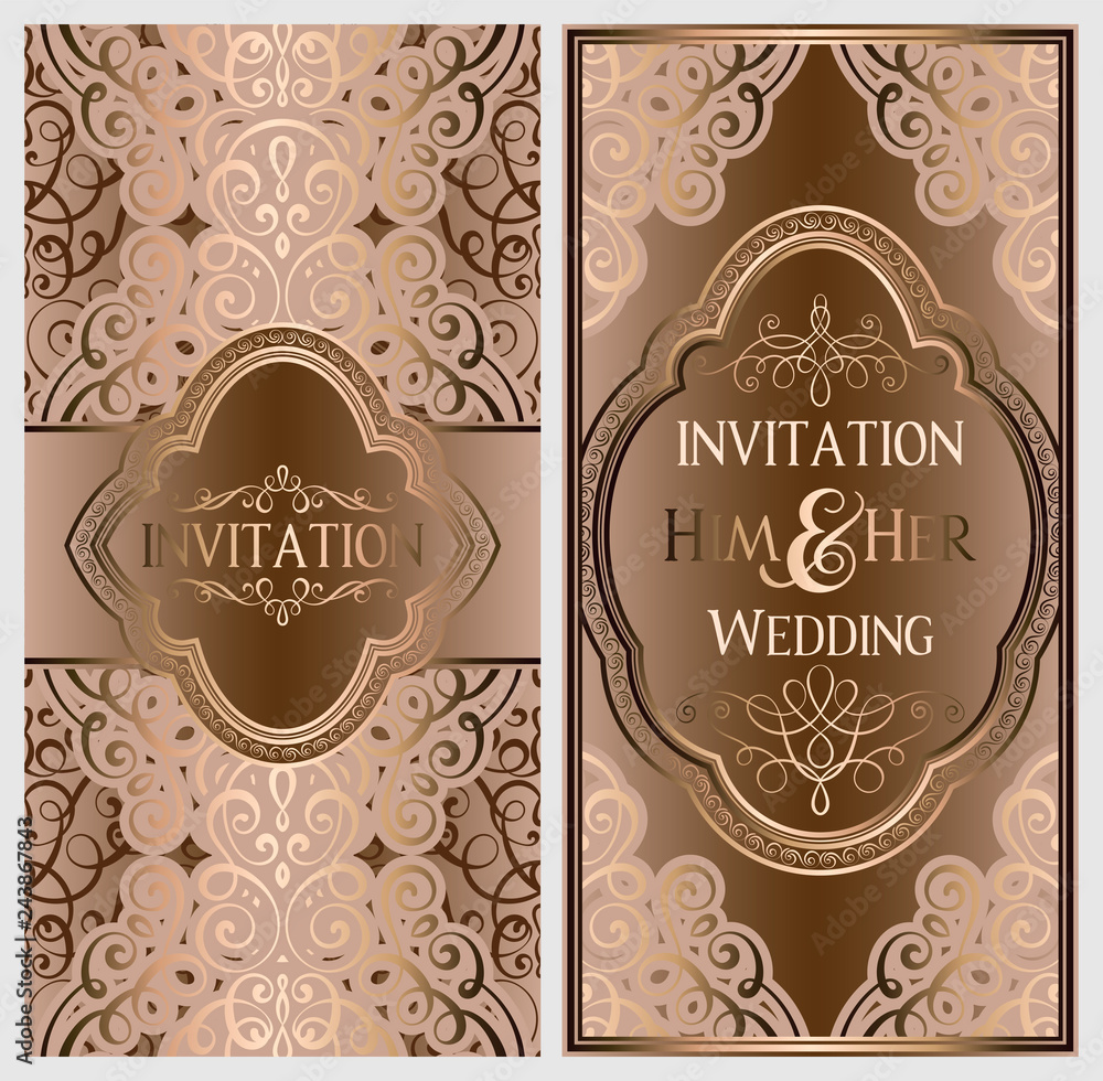 Beige and gold luxury wedding invitation card with golden shiny eastern ...