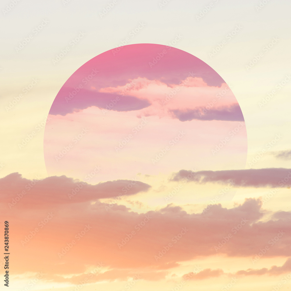 Aesthetic art collage with beautiful sky sunset and mirror reflection ...