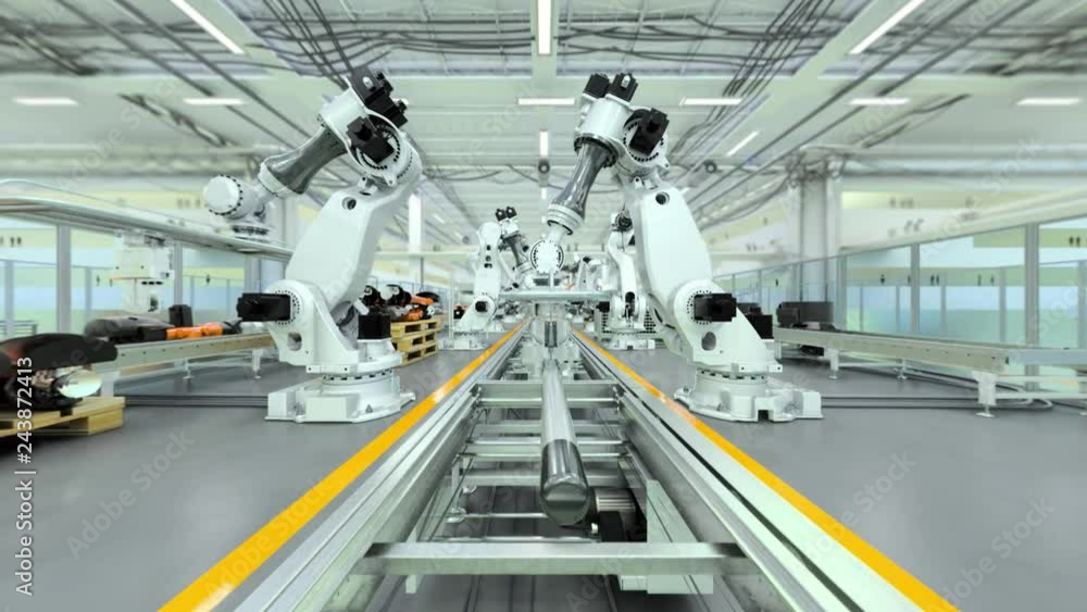 Industrial Robot Factory - 3D Animation - Flat Version, V1 Stock Video ...
