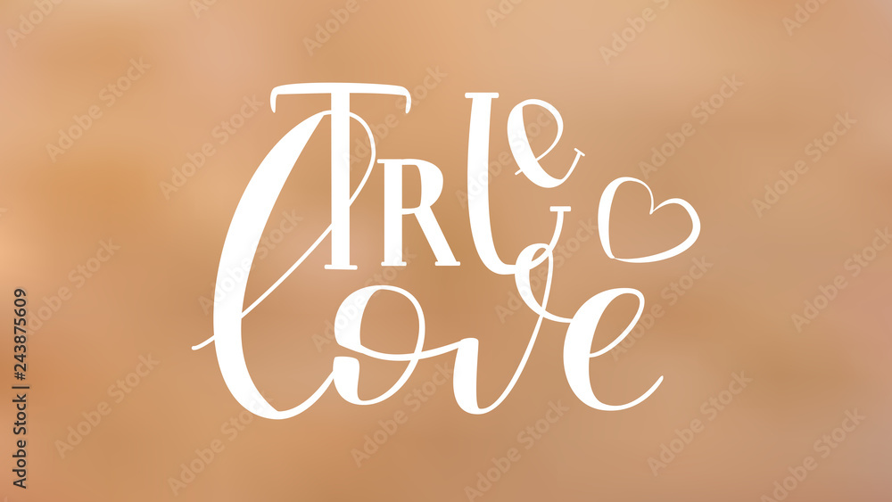 True Love - White Hand Drawn Lettering on Blur Background. Vector ...