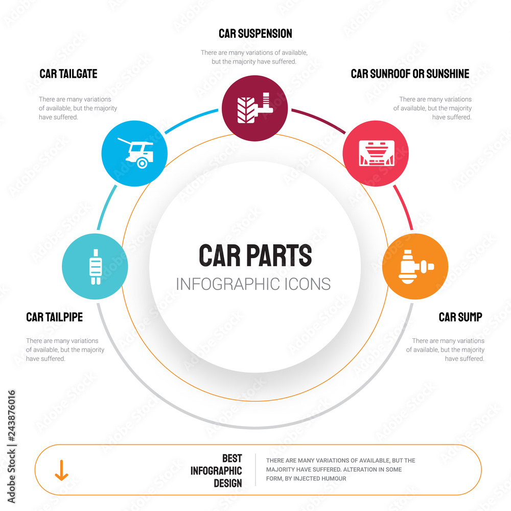 Abstract infographics of car parts template. tailpipe, tailgate ...