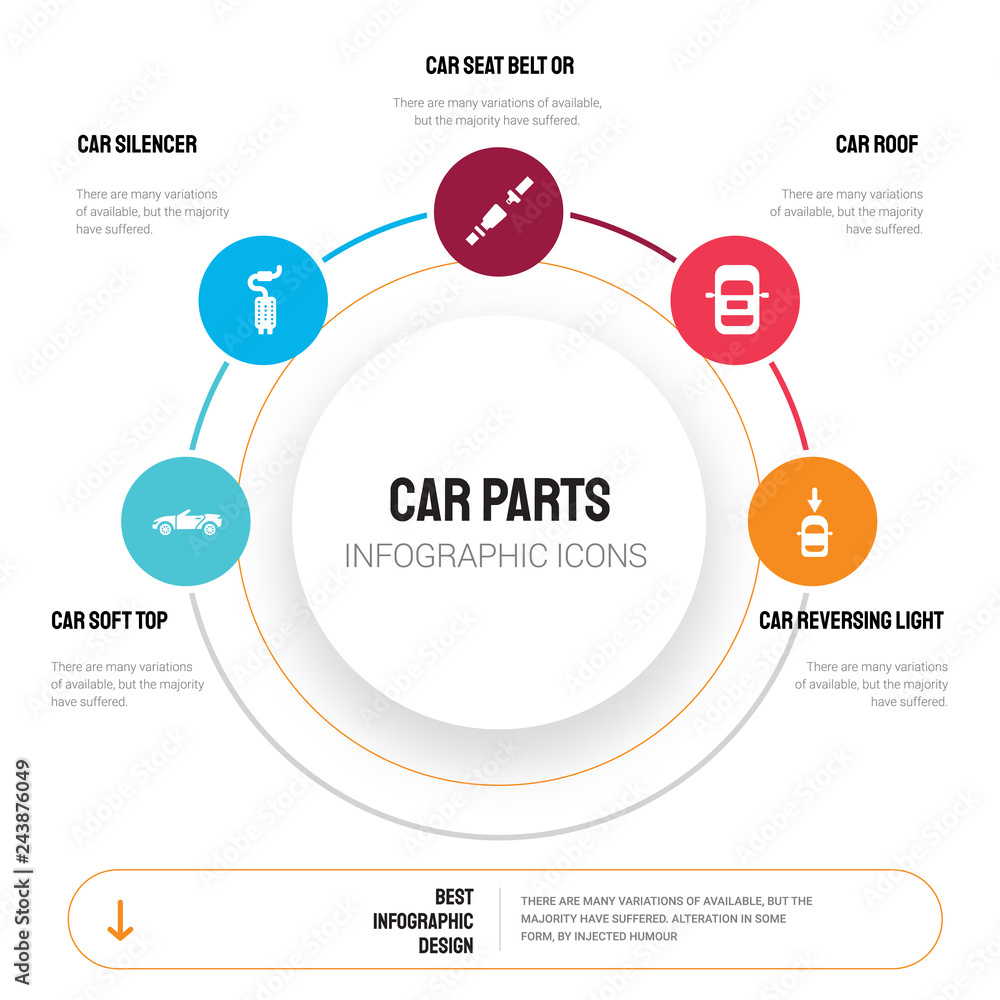 Abstract infographics of car parts template. soft top, silencer, seat ...