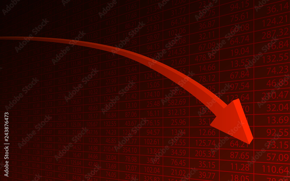 Abstract financial chart with 3d downtrend line arrows graph go down ...