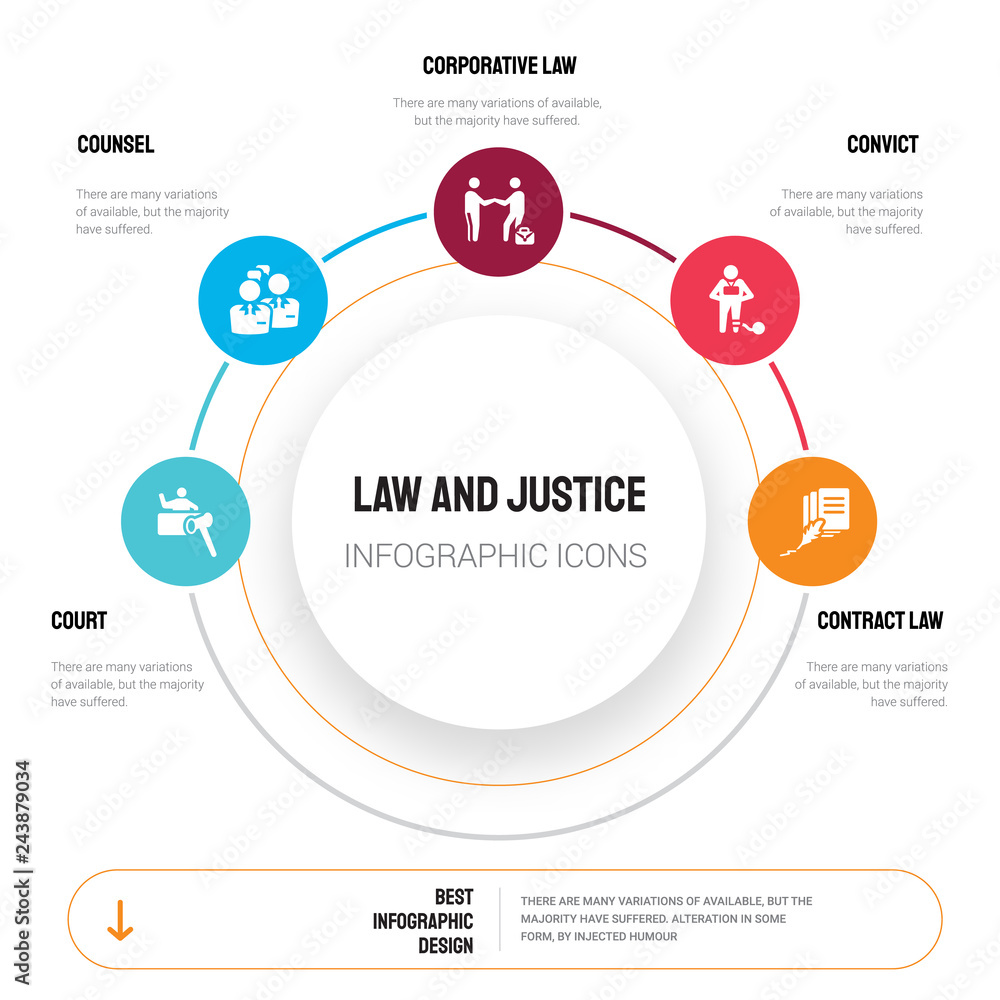 Abstract infographics of law and justice template. Court, counsel ...