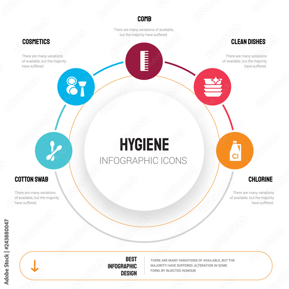 Abstract infographics of hygiene template. Cotton swab, Cosmetics, Comb ...