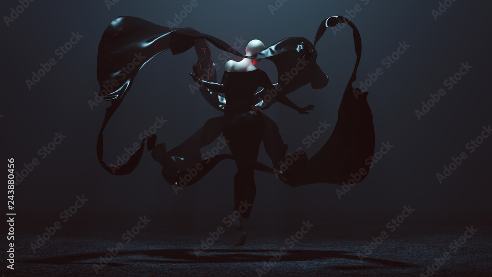 Floating Black Demon Shrink Wrapped Futuristic Haute Couture Dress and ...