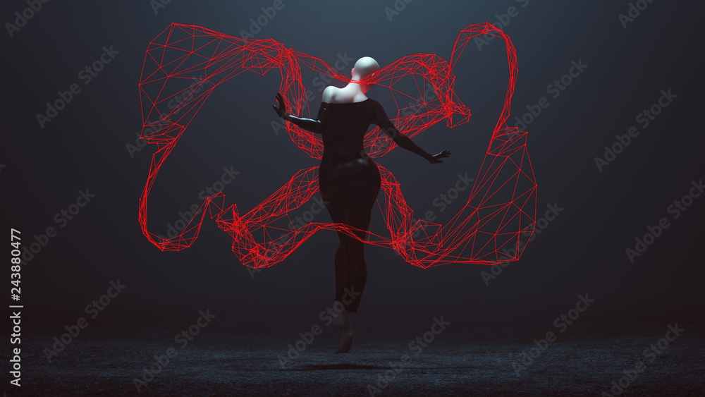 Floating Black Demon Shrink Wrapped Futuristic Haute Couture Dress and ...