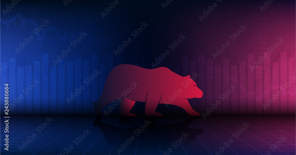 Widescreen Abstract financial chart with downtrend line graph and ...