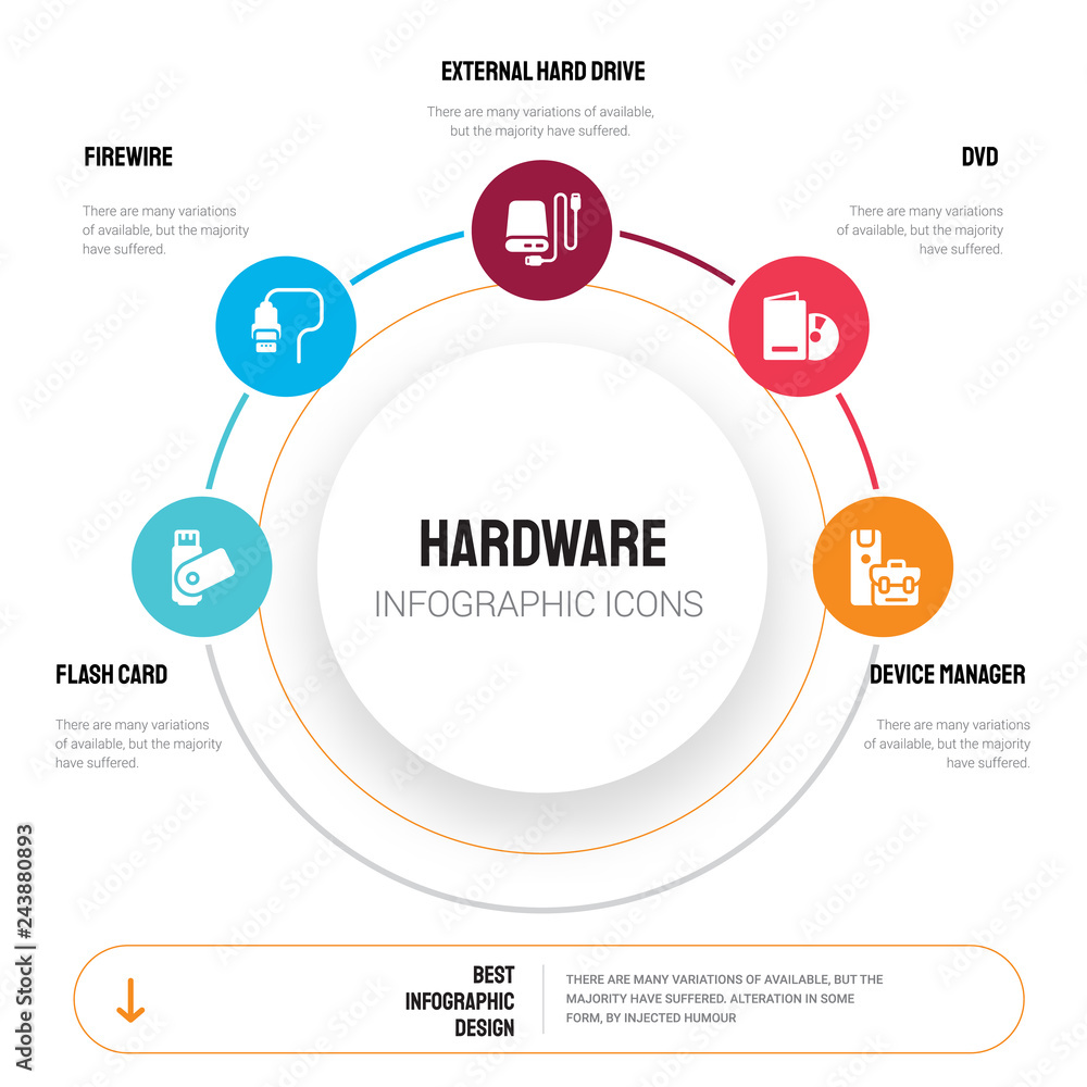 Abstract infographics of hardware template. Flash Card, Firewire ...