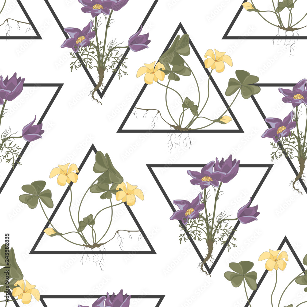 Abstract wild seamless floral pattern with geometric shapes. Flower ...