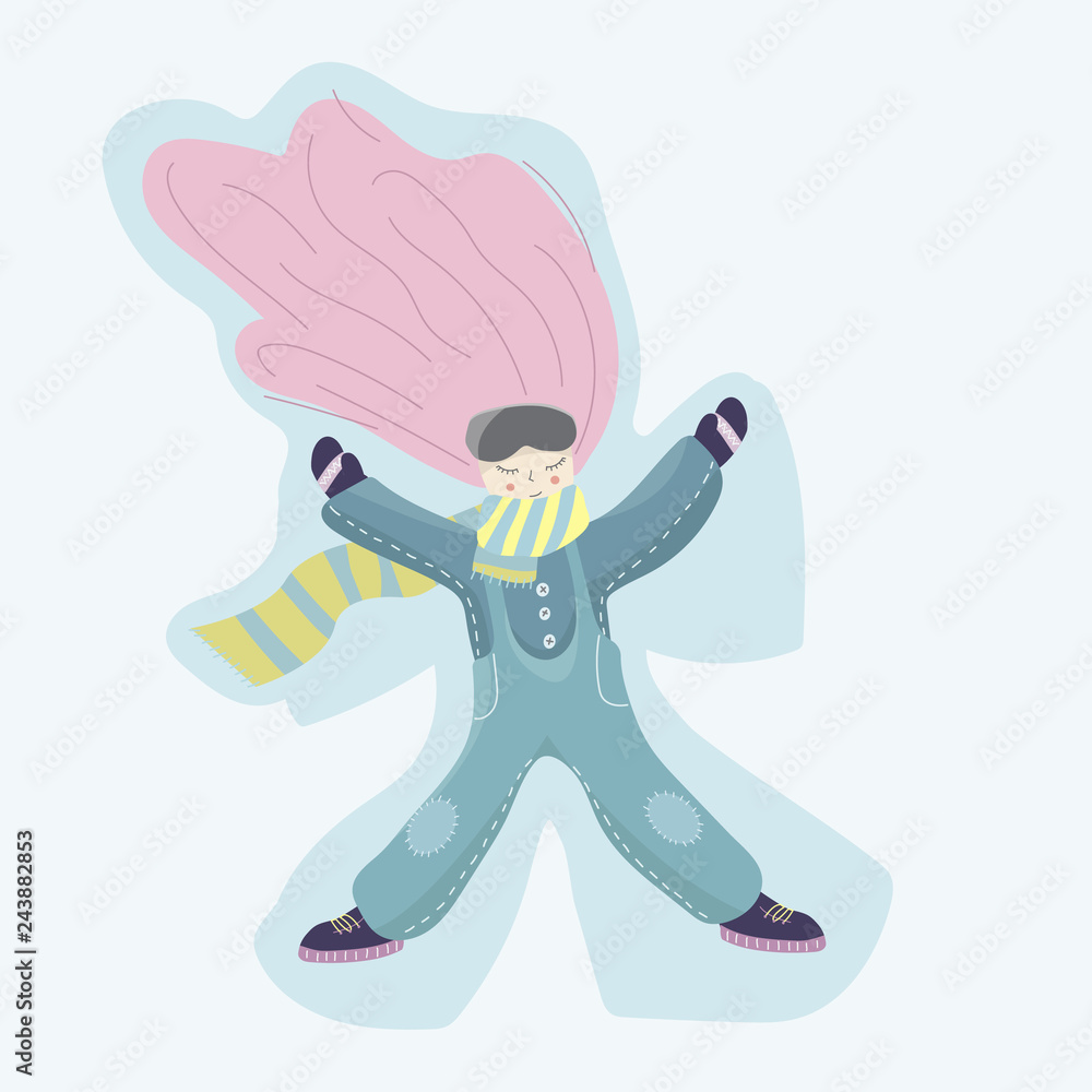 Cute Lady Making Snow Angel. Happy Girl Lying in Snow. Isolated ...