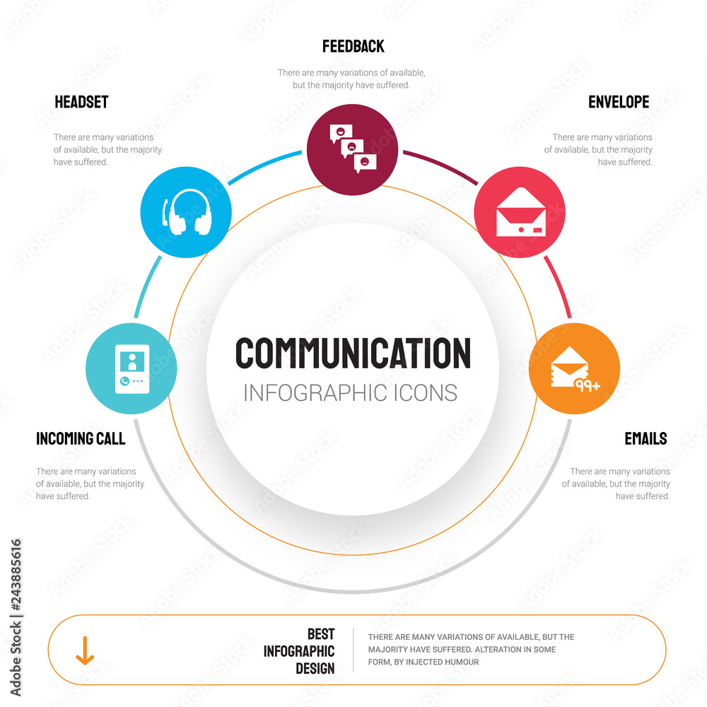 Abstract infographics of communication template. Incoming call, Headset ...