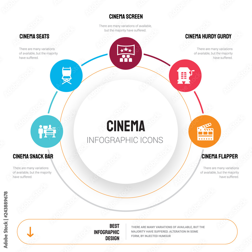 Abstract infographics of cinema template. Cinema Snack Bar, seats ...