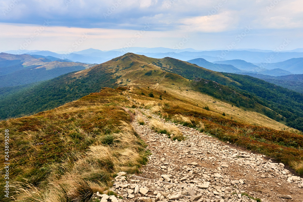 Beautiful panoramic view of the Bieszczady mountains in the early ...