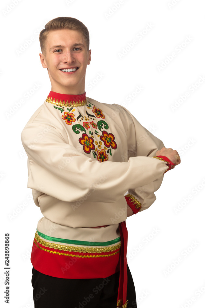 Attractive russian guy dancing in folk costume isolated on white Stock ...