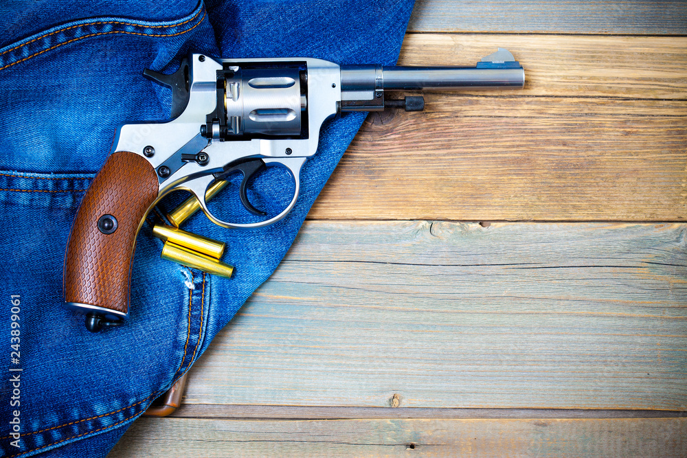 revolver nagant with cartridges Stock Photo | Adobe Stock