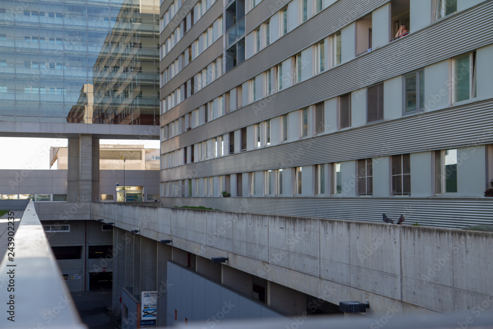 Architectural landscape angle perspective of buildings exterior and ...