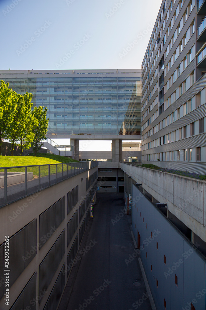 Architectural portrait perspective of buildings exterior and multiple ...