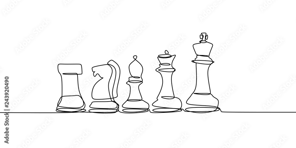 Chess player with continuous single line drawing vector illustration ...