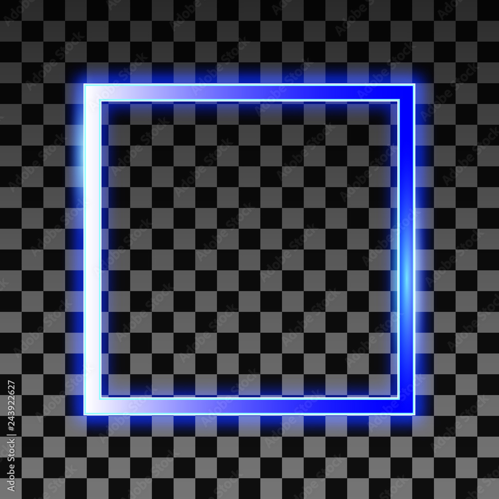 Neon vintage frame. Glowing blue rectangle on transparent background ...