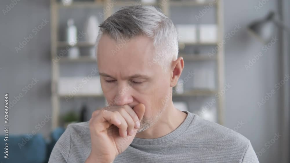 Cough, Portrait of Sick Gray Hair Man Coughing Stock ビデオ | Adobe Stock