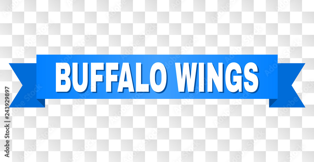 BUFFALO WINGS text on a ribbon. Designed with white caption and blue ...