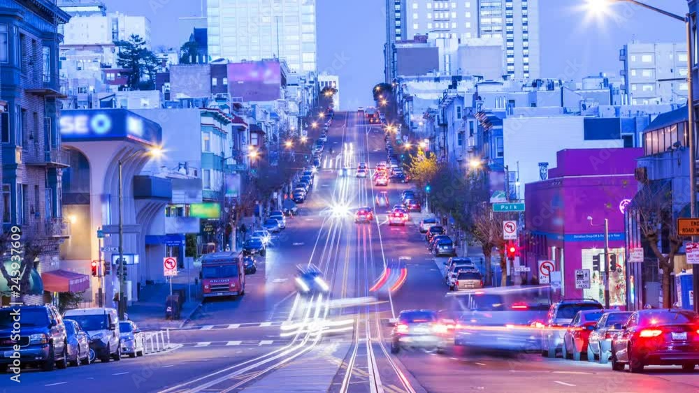 Timelapse of San Francisco Uphill Street Day to Night Transition -Zoom ...