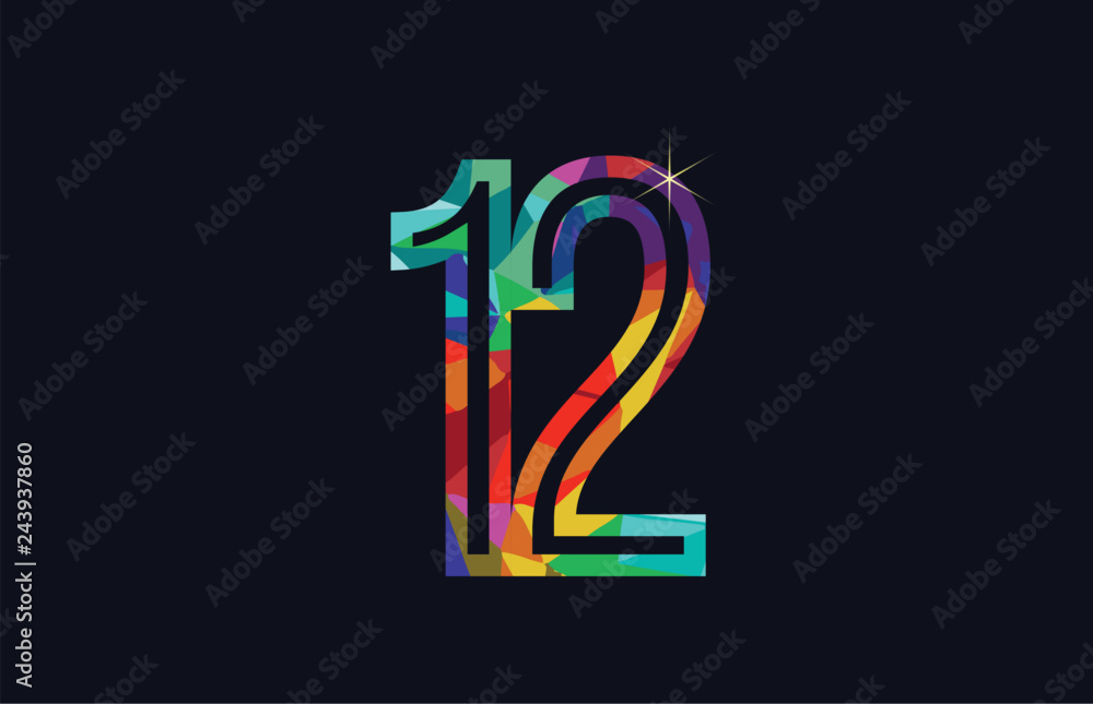 rainbow colored number 12 logo company icon design Stock Vector | Adobe ...