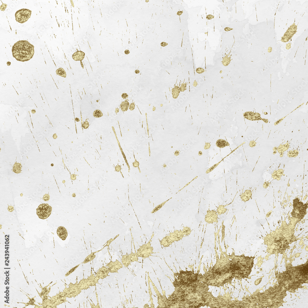 Luxury gold and white metal paint splatter effect on watercolor paper ...