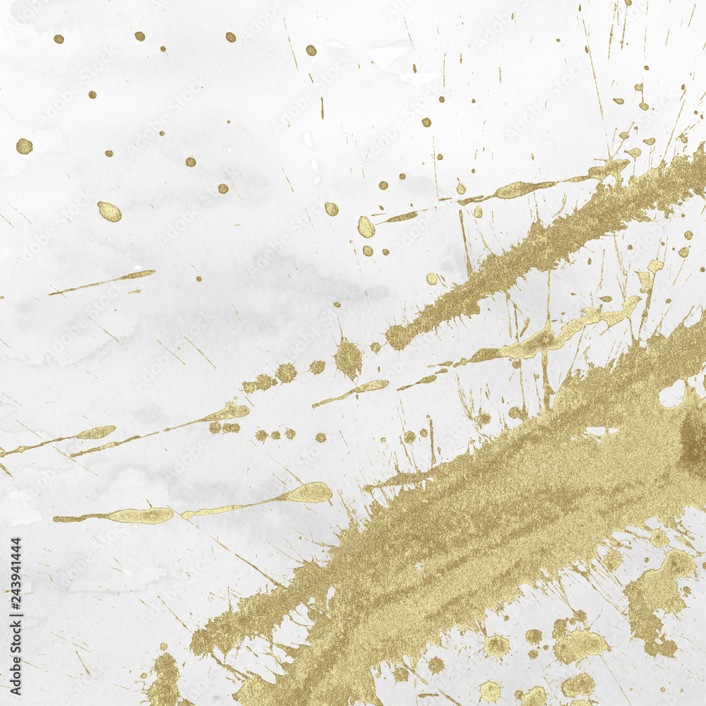 Luxury gold and white metal paint splatter effect on watercolor paper ...