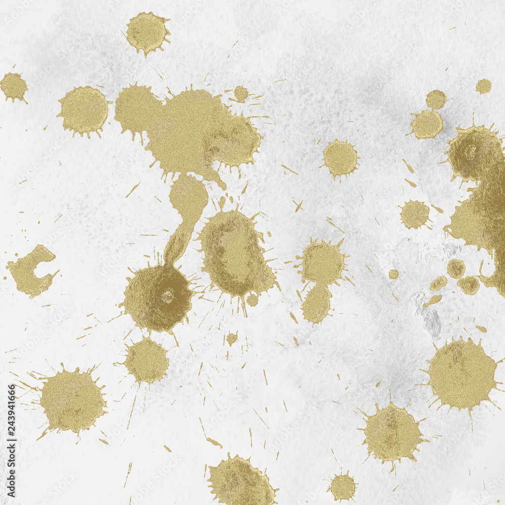 Luxury gold and white metal paint splatter effect on watercolor paper ...