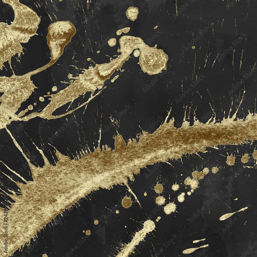 Luxury gold and white metal paint splatter effect on watercolor paper ...