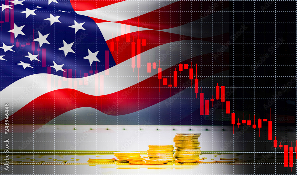 USA America flag candlestick graph background Stock market exchange ...
