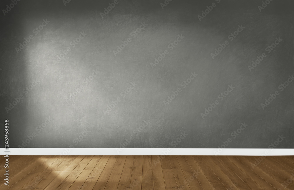 Gray wall in an empty room with a wooden floor Stock Photo | Adobe Stock