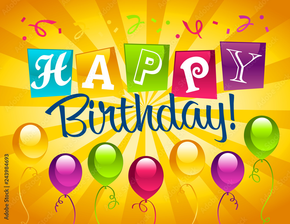 Happy birthday greeting card with party balloons Stock-Vektorgrafik ...