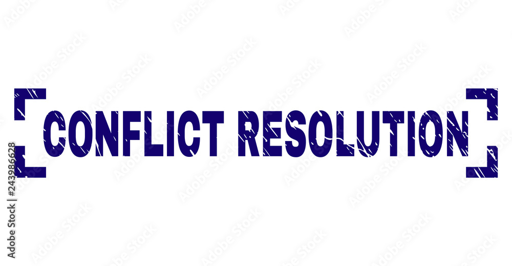 CONFLICT RESOLUTION title seal print with corroded texture. Text ...