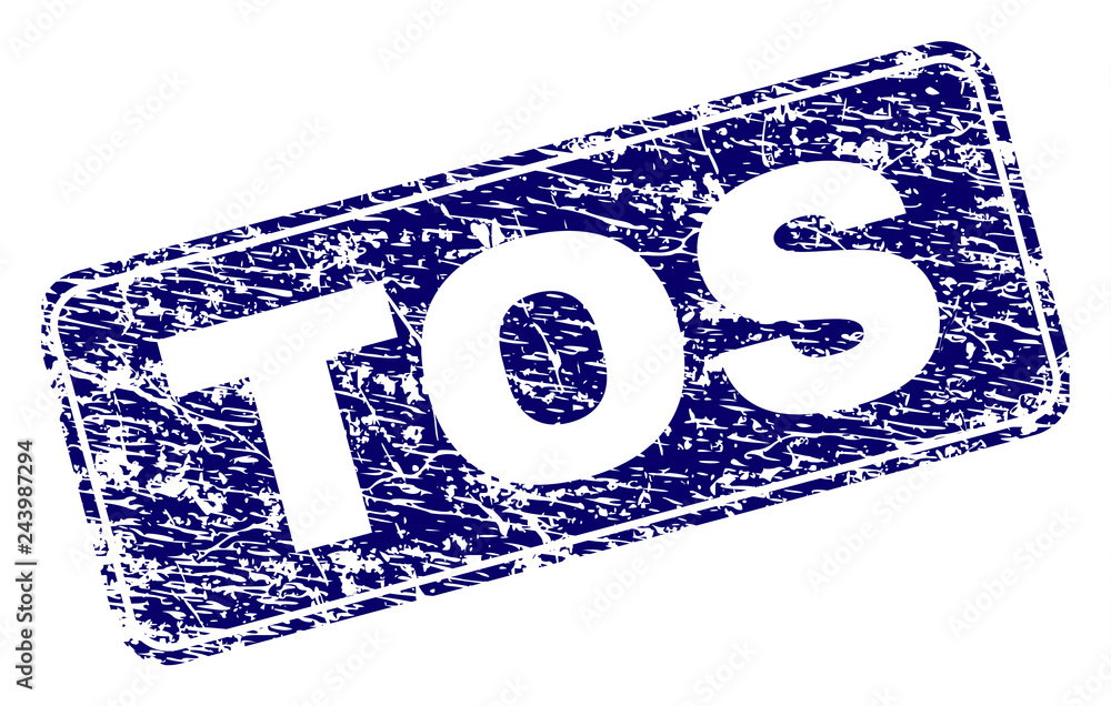 TOS stamp seal print with grunge texture. Seal shape is a rounded ...