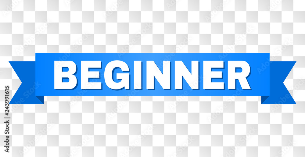 BEGINNER text on a ribbon. Designed with white caption and blue stripe ...